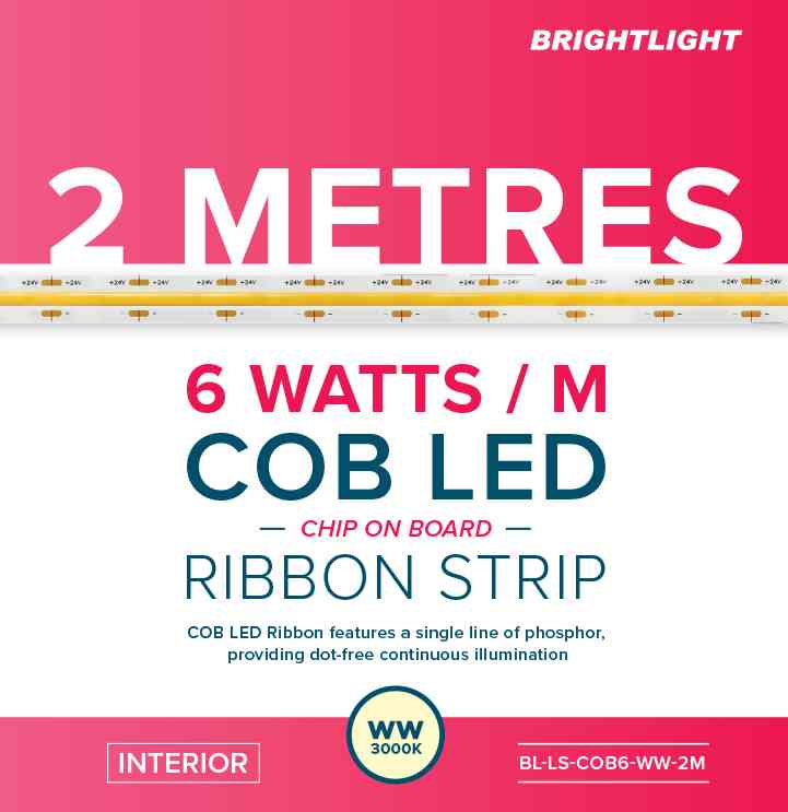 COB LED Ribbon 6W 24V 3000K Light Indoor Use Only 2m Pack — Ideal ...
