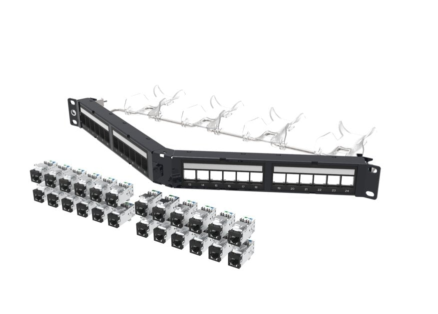 Patch Panel Cat6A Shielded 24Port Loaded Angled DDM & Jacks — Ideal ...